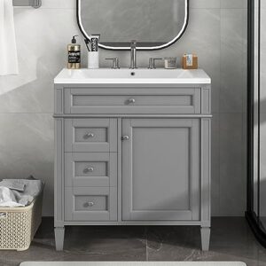 Virubi 30" Bathroom Vanity with Single Sink Combo, Modern Undermount Bathroom Sink Cabinet with 2 Drawers and a Tip-Out Drawer, Freestanding Bathroom Vanities （Grey）