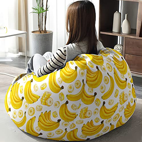 Lukery Bean Bag Chair for Adults (No Filler), 3D Fruits Bean Bag Cover, Stuffed Animal Storage Bean Bag Chairs for Kids, Comfy Bean Bags Cotton Beanbag Lazy Sofa (Banana,L/35.4x43.3'')