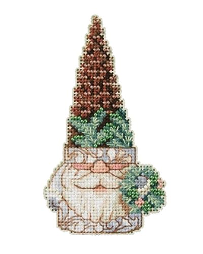 Mill Hill Pinecone Gnome Counted Cross Stitch Ornament Kit 2023 Jim Shore Woodland Gnomes JS202315, 2.75 x 5 inches, Multi