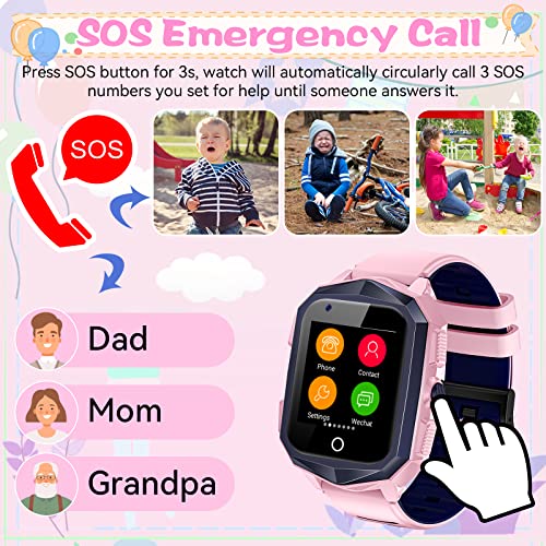 Smart Watch for Kids with SIM Card, 4G Kids GPS Tracker Watch Unlocked, WiFi, SMS,2 Way Call Video & Voice Chat SOS Pedometer, Kids Cell Phone Watch Birthday Gifts for 3-15 Boys Girls (73-Pink)