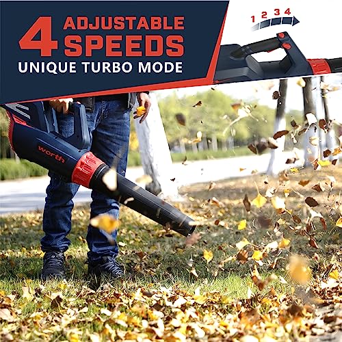 Worth Garden 84V 20" Cordless Battery Brushless Motor Self-propelled Lawn Mower & 500CFM, 125MPH Leaf Blower & 4 2.5AH Lithium Batteries&2 Fast Chargers in 40Mins