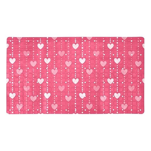 Bath Tub Shower Mat - Anti-Slip PVC Material 15.1x26.8 in, Gentle Cushioning Quick Drying Suction Cups Reliable Solution - Heart Stripe - Pink Non-Slip Floor Mat