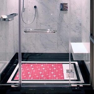 Bath Tub Shower Mat - Anti-Slip PVC Material 15.1x26.8 in, Gentle Cushioning Quick Drying Suction Cups Reliable Solution - Heart Stripe - Pink Non-Slip Floor Mat