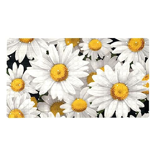 Bath Tub Shower Mat - Anti-Slip PVC Material 15.1x26.8 in, Gentle Cushioning Quick Drying Suction Cups Reliable Solution - Fresh Little Daisy Design Non-Slip Floor Mat