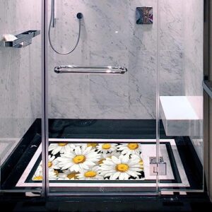 Bath Tub Shower Mat - Anti-Slip PVC Material 15.1x26.8 in, Gentle Cushioning Quick Drying Suction Cups Reliable Solution - Fresh Little Daisy Design Non-Slip Floor Mat