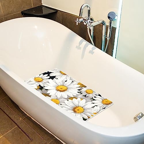 Bath Tub Shower Mat - Anti-Slip PVC Material 15.1x26.8 in, Gentle Cushioning Quick Drying Suction Cups Reliable Solution - Fresh Little Daisy Design Non-Slip Floor Mat