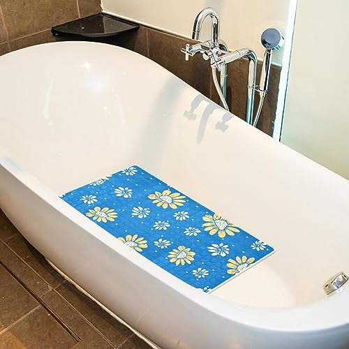 Bath Tub Shower Mat - Anti-Slip PVC Material 15.1x26.8 in, Gentle Cushioning Quick Drying Suction Cups Reliable Solution - Stylish Print Pattern - Blue Non-Slip Floor Mat