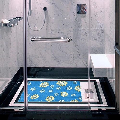 Bath Tub Shower Mat - Anti-Slip PVC Material 15.1x26.8 in, Gentle Cushioning Quick Drying Suction Cups Reliable Solution - Stylish Print Pattern - Blue Non-Slip Floor Mat