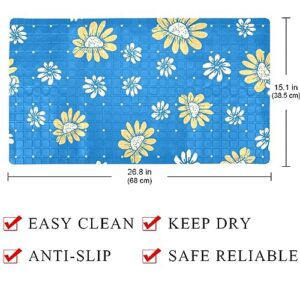 Bath Tub Shower Mat - Anti-Slip PVC Material 15.1x26.8 in, Gentle Cushioning Quick Drying Suction Cups Reliable Solution - Stylish Print Pattern - Blue Non-Slip Floor Mat