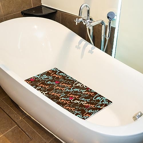 Bath Tub Shower Mat - Anti-Slip PVC Material 15.1x26.8 in, Gentle Cushioning Quick Drying Suction Cups Reliable Solution - Colorful Romantic Pattern Non-Slip Floor Mat