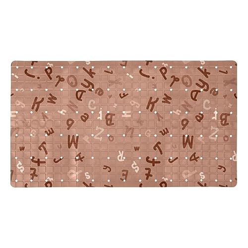 Bath Tub Shower Mat - Anti-Slip PVC Material 15.1x26.8 in, Gentle Cushioning Quick Drying Suction Cups Reliable Solution - Abstract Letter Pattern - Brown Non-Slip Floor Mat