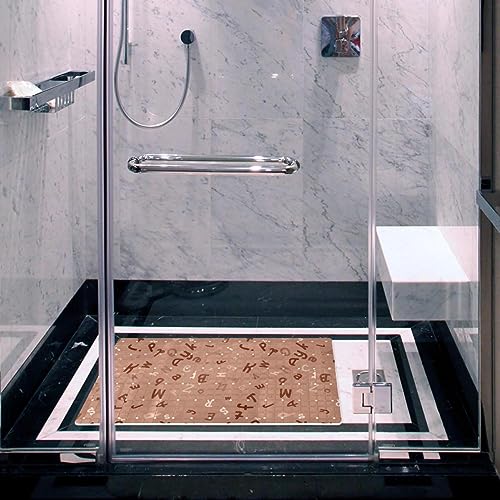 Bath Tub Shower Mat - Anti-Slip PVC Material 15.1x26.8 in, Gentle Cushioning Quick Drying Suction Cups Reliable Solution - Abstract Letter Pattern - Brown Non-Slip Floor Mat