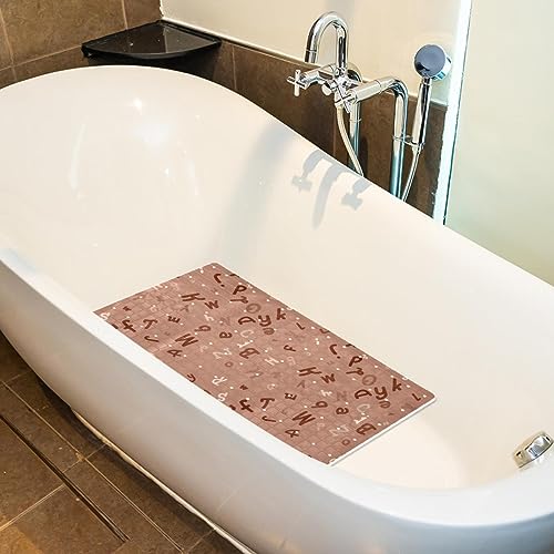 Bath Tub Shower Mat - Anti-Slip PVC Material 15.1x26.8 in, Gentle Cushioning Quick Drying Suction Cups Reliable Solution - Abstract Letter Pattern - Brown Non-Slip Floor Mat