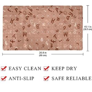 Bath Tub Shower Mat - Anti-Slip PVC Material 15.1x26.8 in, Gentle Cushioning Quick Drying Suction Cups Reliable Solution - Abstract Letter Pattern - Brown Non-Slip Floor Mat