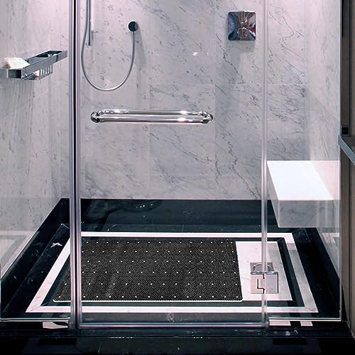 Bath Tub Shower Mat - Anti-Slip PVC Material 15.1x26.8 in, Gentle Cushioning Quick Drying Suction Cups Reliable Solution - Black Texture Pattern Non-Slip Floor Mat