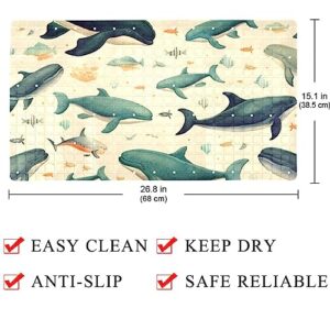 Bath Tub Shower Mat - Anti-Slip PVC Material 15.1x26.8 in, Gentle Cushioning Quick Drying Suction Cups Reliable Solution - Whales Playing in The Ocean Pattern Non-Slip Floor Mat