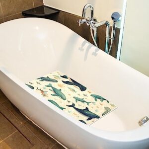 Bath Tub Shower Mat - Anti-Slip PVC Material 15.1x26.8 in, Gentle Cushioning Quick Drying Suction Cups Reliable Solution - Whales Playing in The Ocean Pattern Non-Slip Floor Mat