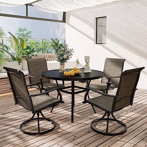 VICLLAX 5-Piece Outdoor Patio Furniture Dining Set, All-Weather Outdoor Swivel Chairs and Round Patio Dining Table, 42" Black