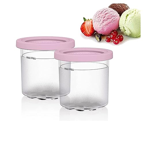 UNDR 2/4/6PCS Creami Pints, for Ninja Creamy Pints Lids,16 OZ Creami Deluxe Pints Airtight,Reusable for NC301 NC300 NC299AM Series Ice Cream Maker,Pink-4PCS