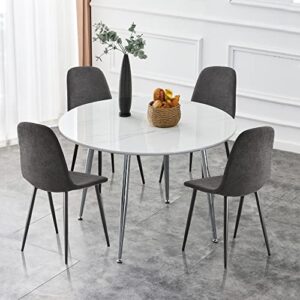 round dining table set for 4,white wooden kitchen table and chairs for small dining room, marble-like table top with metal legs,5 pieces modern kitchen & dining room sets, perfect for dining room