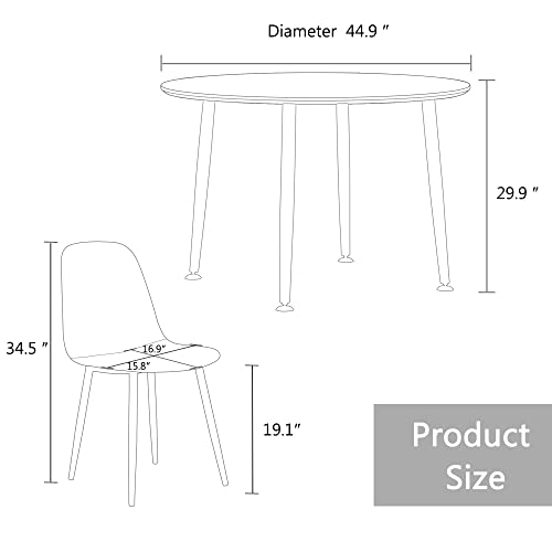 Round Dining Table Set for 4,White Wooden Kitchen Table and Chairs for Small Dining Room, Marble-Like Table Top with Metal Legs,5 Pieces Modern kitchen & dining room sets, Perfect for Dining Room