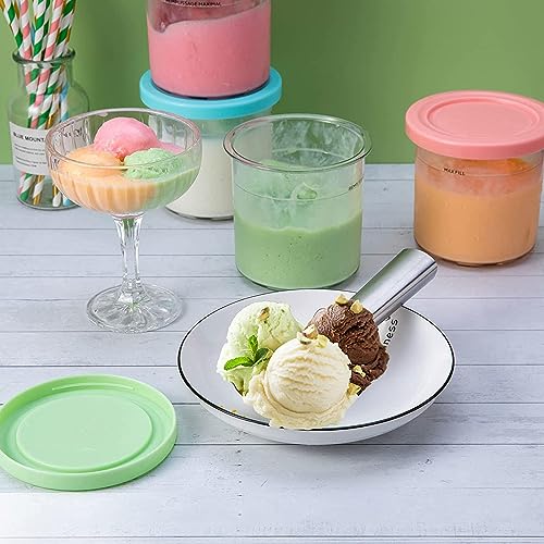 UNDR 2/4/6PCS Creami Pint Containers, for Ninja Creami Pints and Lids,16 OZ Creami Pints Bpa-Free,Dishwasher Safe Compatible with NC299AMZ,NC300s Series Ice Cream Makers,Gray+Green-2PCS