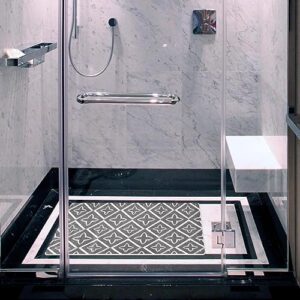 Bath Tub Shower Mat - Anti-Slip PVC Material 15.1x26.8 in, Gentle Cushioning Quick Drying Suction Cups Reliable Solution - Geometric Flowers Pattern - Gray Non-Slip Floor Mat