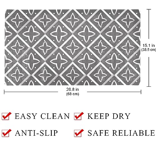 Bath Tub Shower Mat - Anti-Slip PVC Material 15.1x26.8 in, Gentle Cushioning Quick Drying Suction Cups Reliable Solution - Geometric Flowers Pattern - Gray Non-Slip Floor Mat