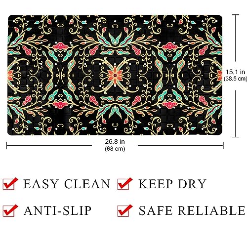 Bath Tub Shower Mat - Anti-Slip PVC Material 15.1x26.8 in, Gentle Cushioning Quick Drying Suction Cups Reliable Solution - Woven Floral Pattern Non-Slip Floor Mat