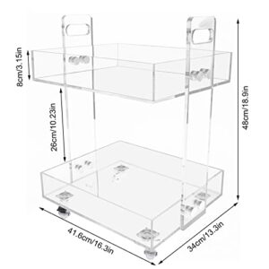 LOHISHILO 2-Tier Heavy Duty Acrylic Rolling Cart Multifunctional Storage End Table with 4 Wheels for Living Room Kitchen, Home, Bar, Party Mobile Cart