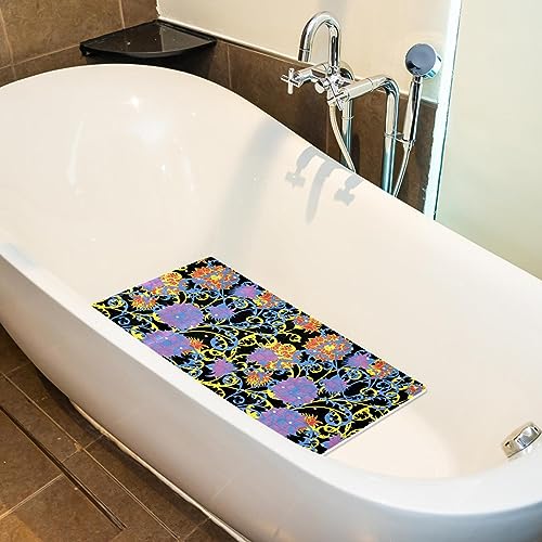 Bath Tub Shower Mat - Anti-Slip PVC Material 15.1x26.8 in, Gentle Cushioning Quick Drying Suction Cups Reliable Solution - Colorful Flower Shape Graffiti Non-Slip Floor Mat