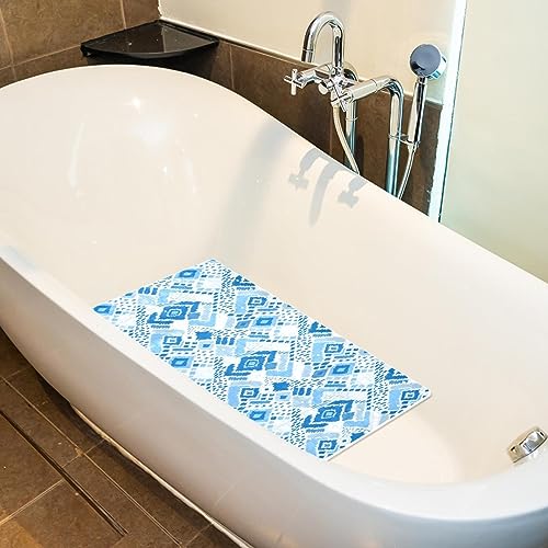 Bath Tub Shower Mat - Anti-Slip PVC Material 15.1x26.8 in, Gentle Cushioning Quick Drying Suction Cups Reliable Solution - Geometric Folk Element Patterns Non-Slip Floor Mat