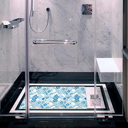 Bath Tub Shower Mat - Anti-Slip PVC Material 15.1x26.8 in, Gentle Cushioning Quick Drying Suction Cups Reliable Solution - Geometric Folk Element Patterns Non-Slip Floor Mat