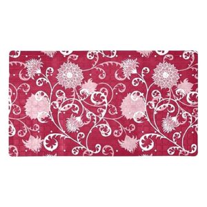 Bath Tub Shower Mat - Anti-Slip PVC Material 15.1x26.8 in, Gentle Cushioning Quick Drying Suction Cups Reliable Solution - Chrysanthemum Pattern - Red Non-Slip Floor Mat