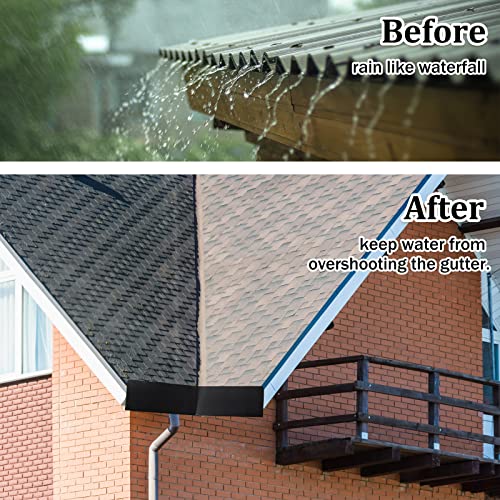 Blulu 4 Pcs Gutter Valley Splash Guards Metal Roofing Gutter Guard with 40 Screws Black Rain Diverter for Roof House Residential Flat Shingle Roof Drain Downspout Water (Bent)