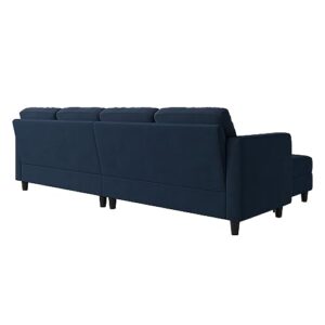 HONBAY U Shaped Sofa with Storage Ottoman Sleeper Sofa with Double Chaise Sofa Bed for Living Room, Velvet Dark Blue