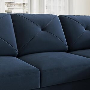 HONBAY U Shaped Sofa with Storage Ottoman Sleeper Sofa with Double Chaise Sofa Bed for Living Room, Velvet Dark Blue