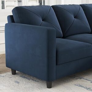 HONBAY U Shaped Sofa with Storage Ottoman Sleeper Sofa with Double Chaise Sofa Bed for Living Room, Velvet Dark Blue