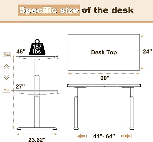 Lift it, Electric Sit Stand/Height Adjustable Desk for Office or Home with Effortless Touch Up/Down Control, Brite White Top with White Frame