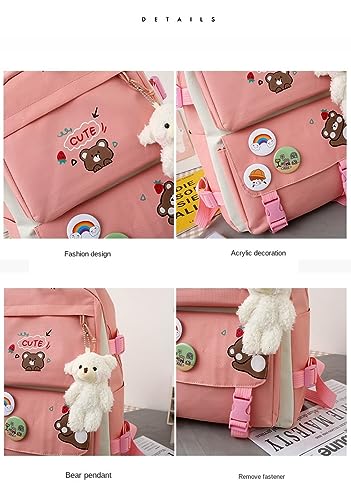 ALBIVA Cute backpack with accessories kawaii 5PCS Set Aesthetic backbags (Black)