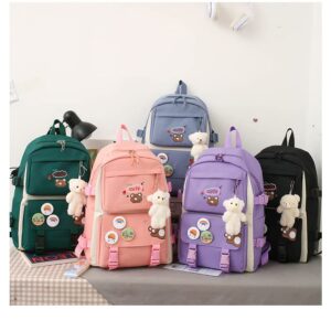 ALBIVA Cute backpack with accessories kawaii 5PCS Set Aesthetic backbags (Black)