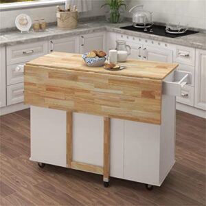 GXBPY Rolling Kitchen Island Cart with Wheels Solid Wood Countertop and Spice Rack, Rolling Kitchen Island for Kitchen