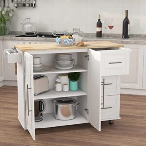 GXBPY Rolling Kitchen Island Cart with Wheels Solid Wood Countertop and Spice Rack, Rolling Kitchen Island for Kitchen