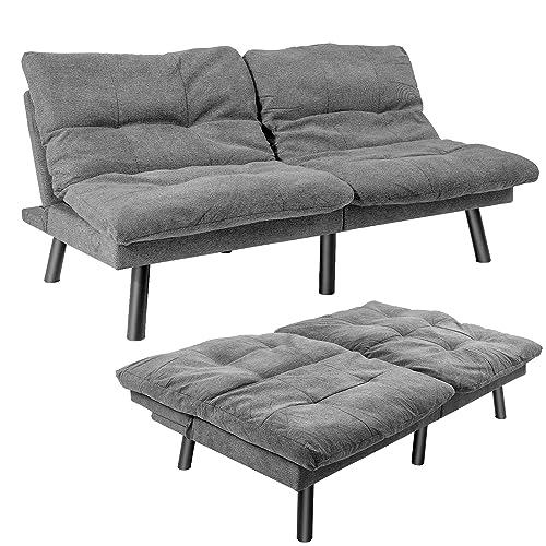 YESHOMY Futon Sofa Bed,Skin-Friendly Couch Loveseat with Adjustable Backrest, Dark Grey