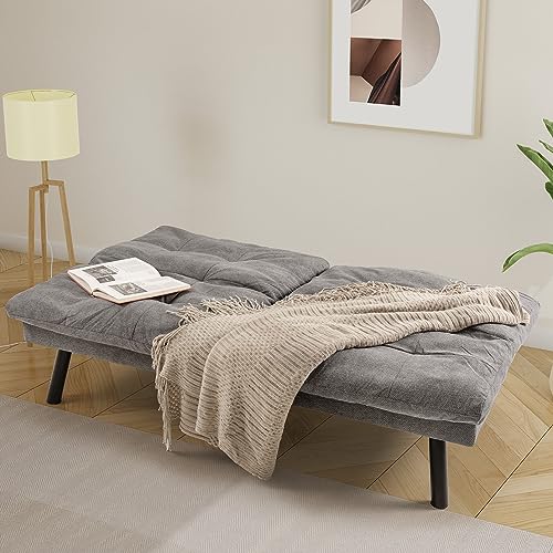 YESHOMY Futon Sofa Bed,Skin-Friendly Couch Loveseat with Adjustable Backrest, Dark Grey