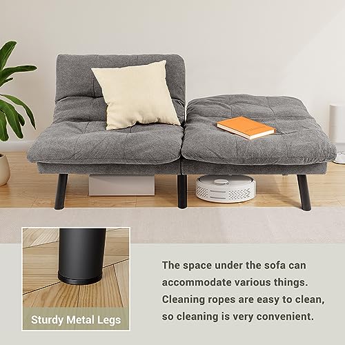 YESHOMY Futon Sofa Bed,Skin-Friendly Couch Loveseat with Adjustable Backrest, Dark Grey