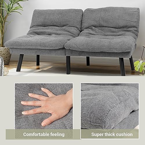 YESHOMY Futon Sofa Bed,Skin-Friendly Couch Loveseat with Adjustable Backrest, Dark Grey