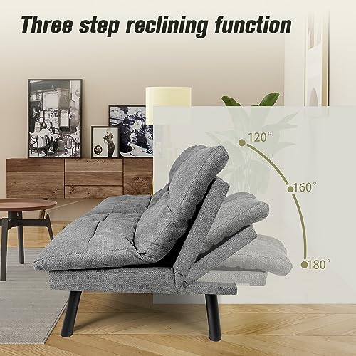 YESHOMY Futon Sofa Bed,Skin-Friendly Couch Loveseat with Adjustable Backrest, Dark Grey