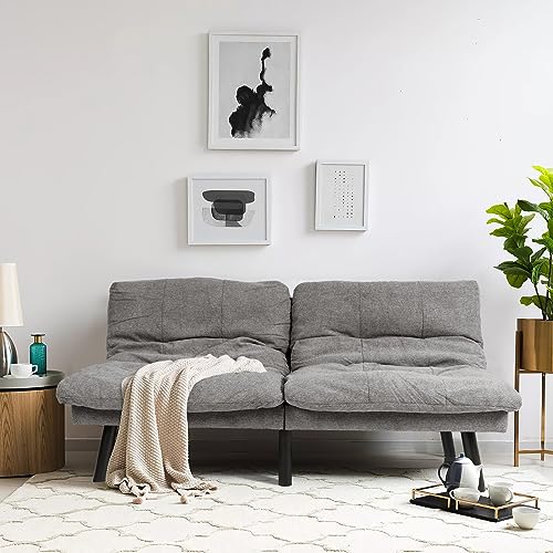 YESHOMY Futon Sofa Bed,Skin-Friendly Couch Loveseat with Adjustable Backrest, Dark Grey