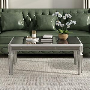 HomVent Mirrored Coffee Table Silver Living Room Table with Adjustable Legs Glass Central Table Cocktail Table for Living Room